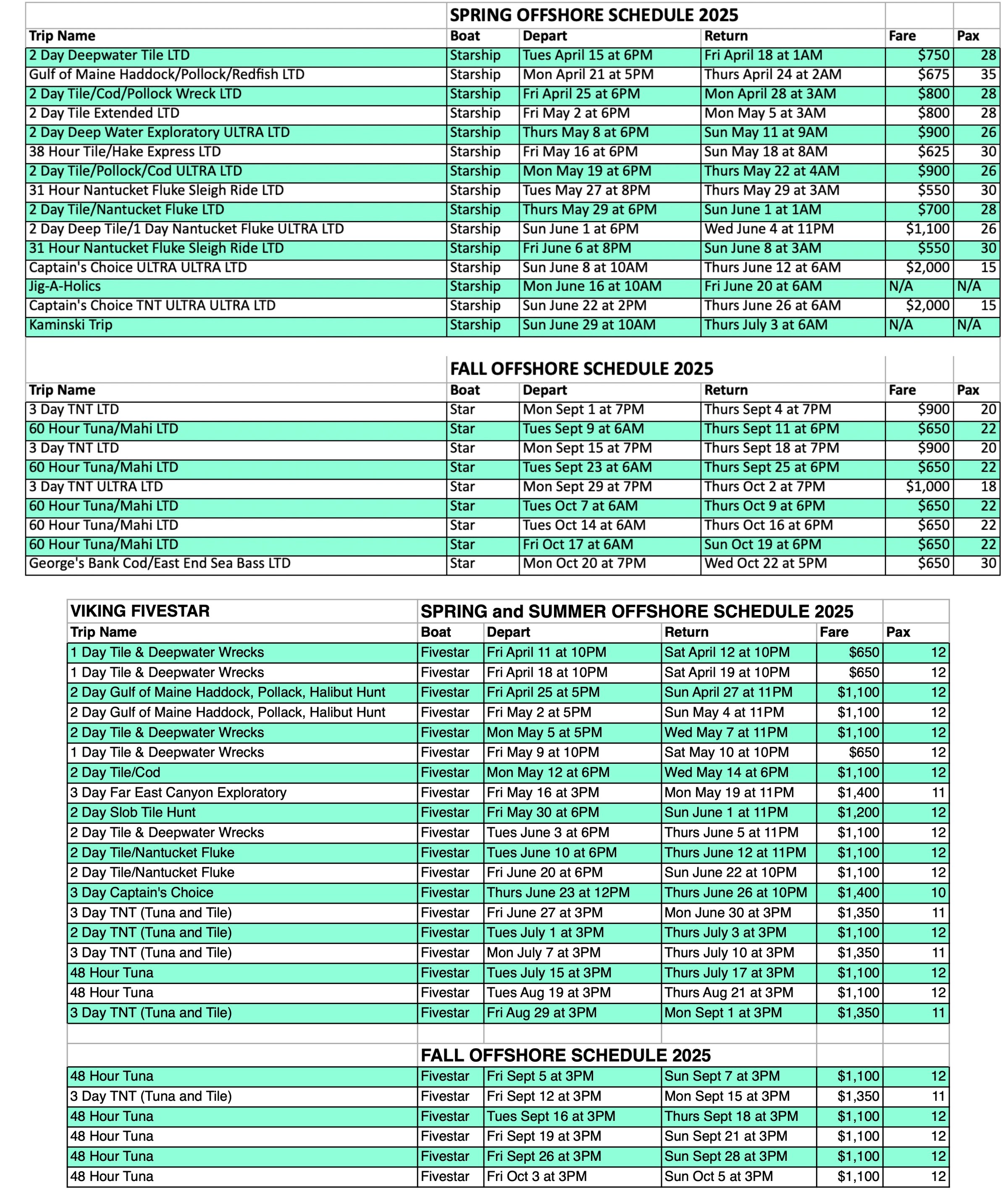 2025 Offshore Schedule | Viking Fleet